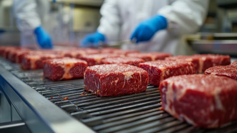 Raw Beef Steaks Conveyor Belt Factory Stock Photos - Free & Royalty ...