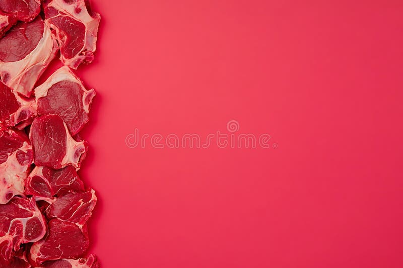 Raw Beef Steaks on Vibrant Red Background Culinary Image with Copy ...