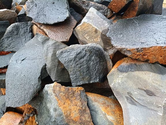 Raw Black Basalt Stone Blocks Stock Photo - Image of asphalt, brick ...