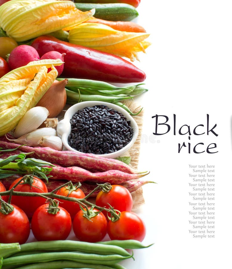 Raw Black Rice in a Bowl and Fresh Vegetables Stock Image - Image of ...