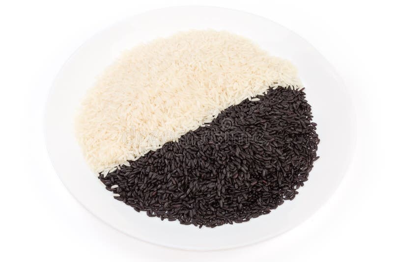 Raw Black and White Rice on Dish on White Background Stock Image ...