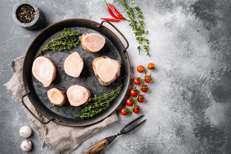 Raw Brain Beef Bone, on Gray Stone Table Background, Top View Flat Lay ...