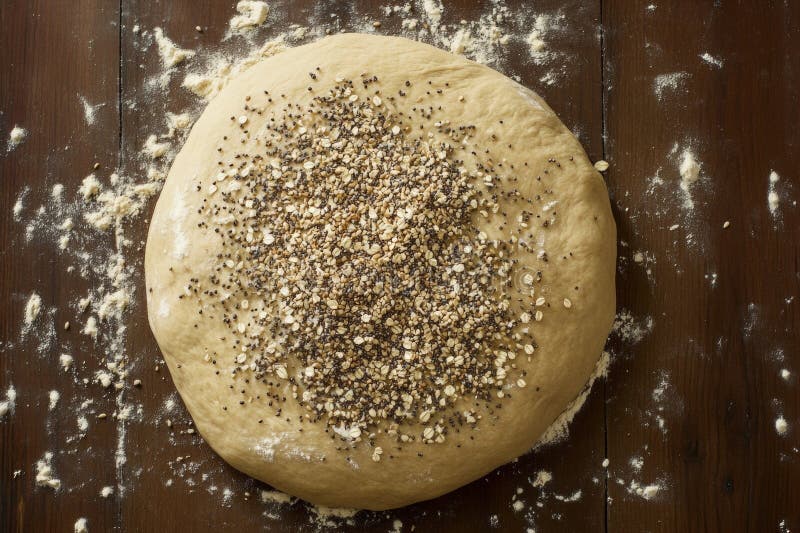 Raw Bread Dough Placed on a Wooden Surface is Covered with a Variety of ...