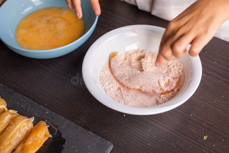 Raw Breaded Chicken Preparing Closeup Stock Image - Image of cook ...