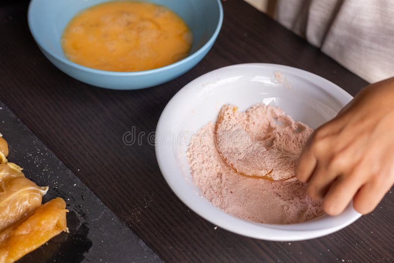 Raw Breaded Chicken Preparing Closeup Stock Image - Image of food ...