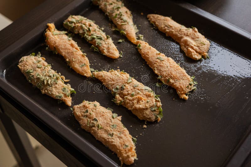 Raw Breaded Chicken Preparing Closeup Stock Photo - Image of closeup ...