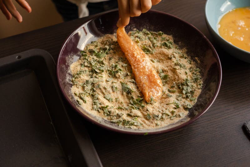 Raw Breaded Chicken Preparing Closeup Stock Photo - Image of nutrition ...
