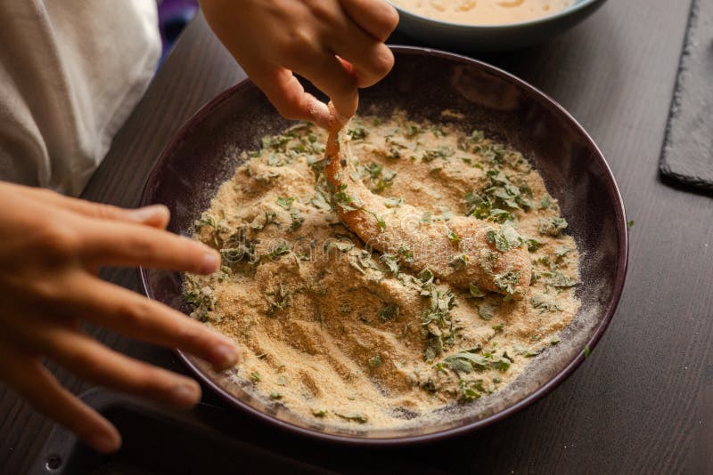 Raw Breaded Chicken Preparing Closeup Stock Image - Image of fresh ...