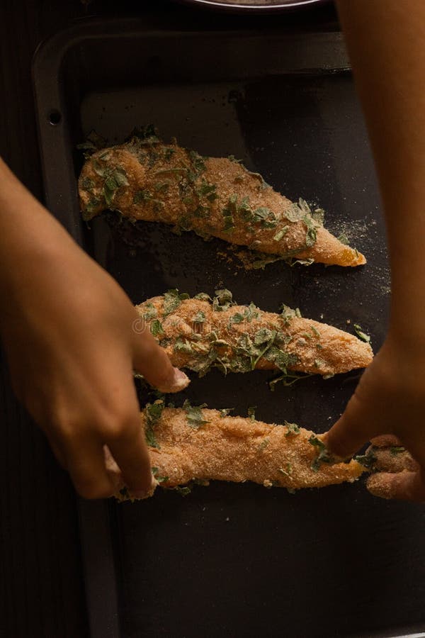 Raw Breaded Chicken Preparing Closeup Stock Image - Image of bread ...