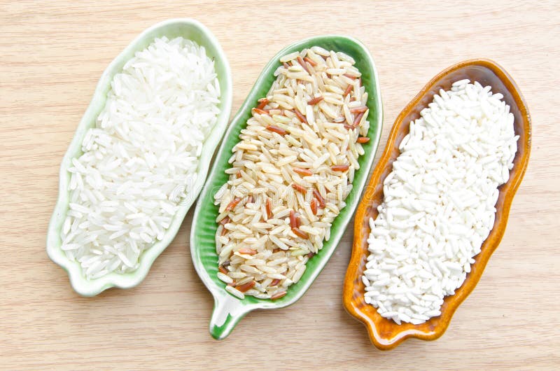 Raw Brown Rice, Raw Sticky Rice and Raw Rice Stock Image - Image of ...