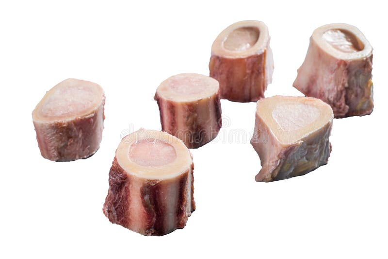 Raw Calf Marrow Bones on Butcher Table. Isolated on White Background ...
