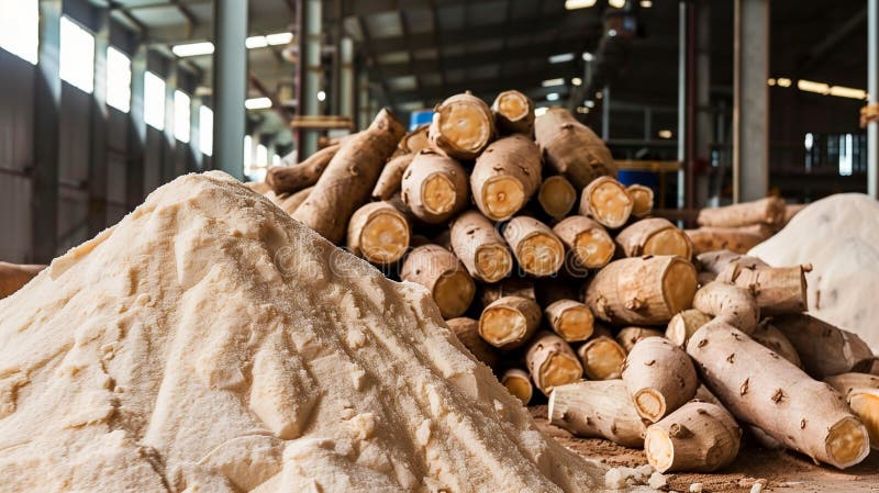 Raw Cassava Roots in Starch Factory Stock Illustration - Illustration ...