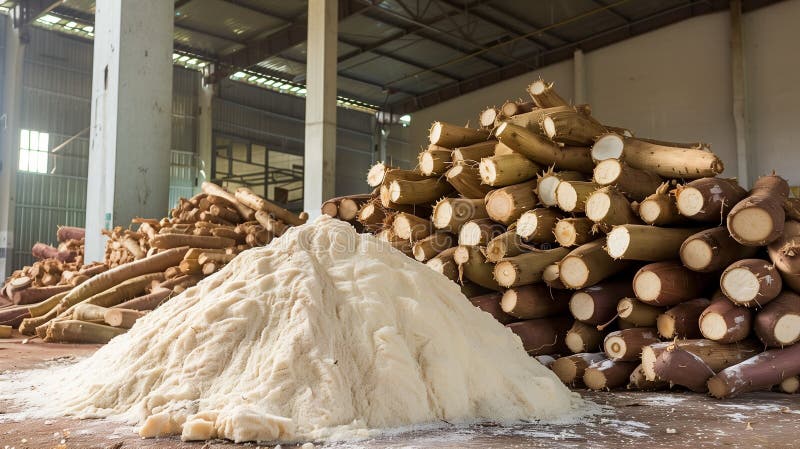 Raw Cassava Roots in Starch Factory Stock Illustration - Illustration ...