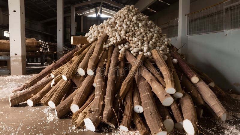 Raw Cassava Roots in Starch Factory Stock Illustration - Illustration ...