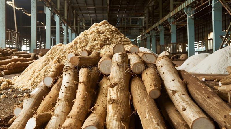 Raw Cassava Roots in Starch Factory Stock Illustration - Illustration ...