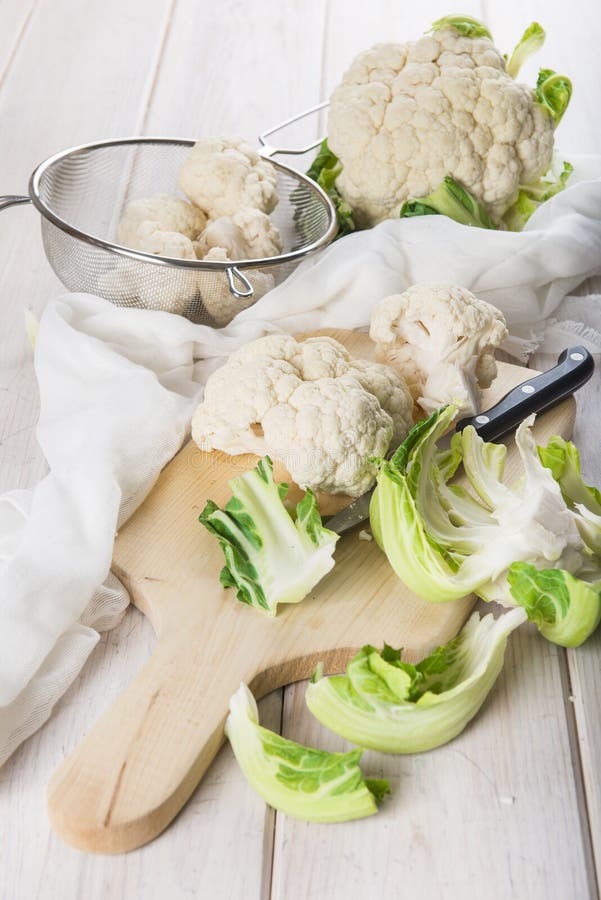 Raw Cauliflower on the Table of the Kitchen Stock Photo - Image of ...