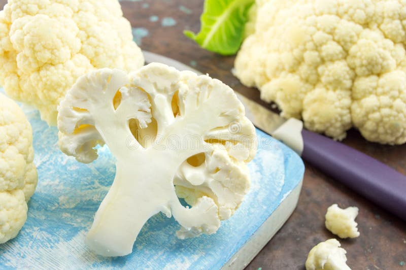 Raw Cauliflower on a Wooden Table Stock Image - Image of plant ...