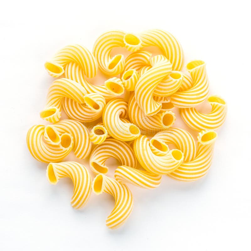 Macaroni Rigati Background with Pasta on White Isolated Background with ...