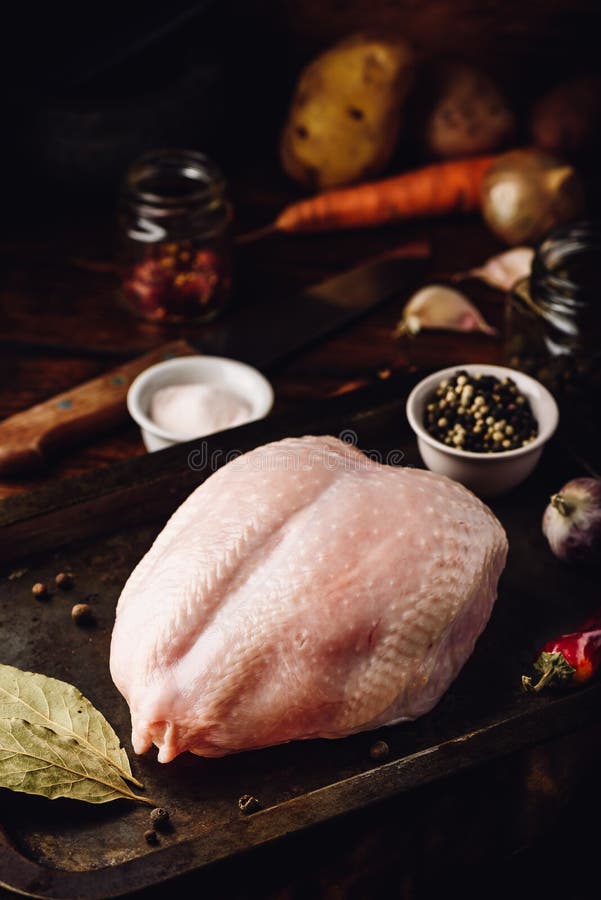 Raw Chicken Being Prepared for a Sunday Roast Stock Photo - Image of ...