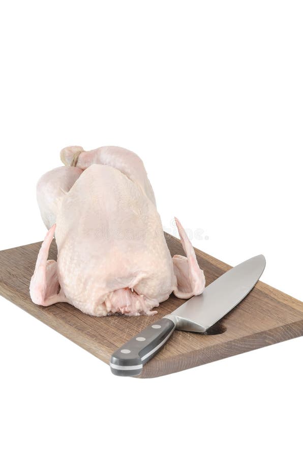Raw Chicken Carcass on Cutting Board Isolated Stock Photo - Image of ...