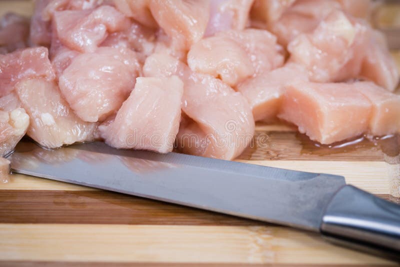 Raw chicken cubes stock image. Image of board, stainless - 63235639