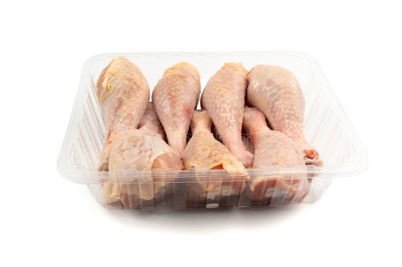 Raw Chicken Drumsticks Plastic Container Isolated Fresh Legs White ...