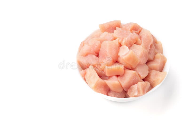 Raw Chicken Fillet Chunks Isolated on White Stock Image - Image of ...