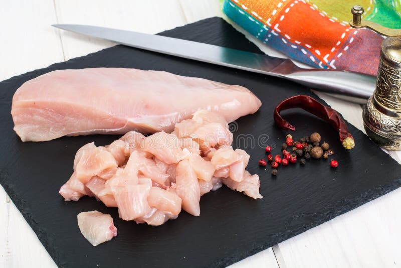 Raw Chicken Fillet, Cut into Small Pieces Stock Image - Image of fresh ...
