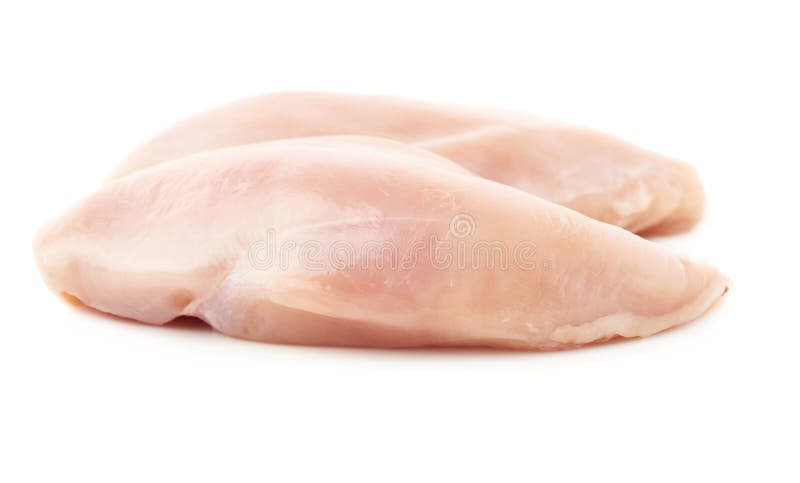 Raw Chicken Fillet Cutted into Pieces and Spiced Isolated Over White ...