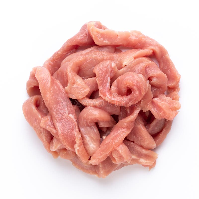 Raw Chicken Fillet. Small Pieces of Meat Isolated on White Stock Image ...
