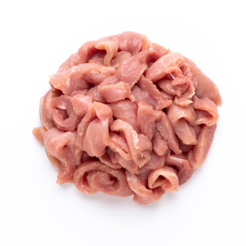 Raw Chicken Fillet. Small Pieces of Meat Isolated on White Stock Photo ...