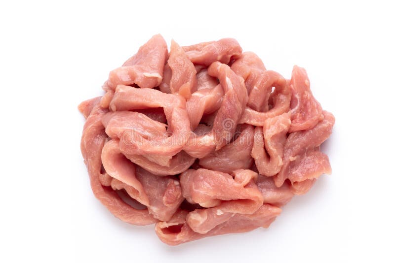 Raw Chicken Fillet. Small Pieces of Meat Isolated on White Stock Image ...