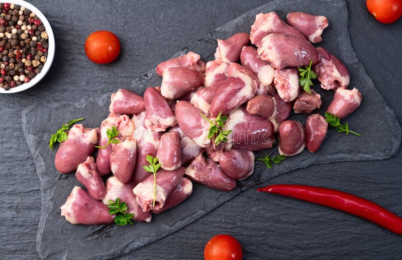Raw Chicken Giblets Hearts , Meat Background Stock Image - Image of ...