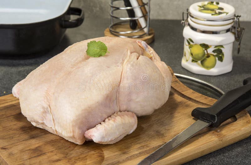 Raw Chicken on Kitchen Table Ready To Be Cut and Cook Stock Image ...