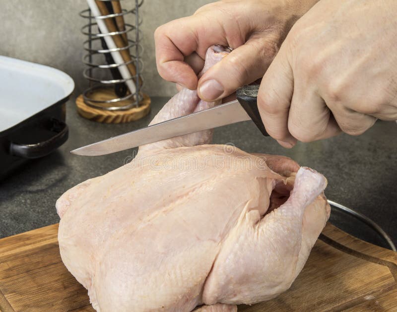 Raw Chicken on Kitchen Table Ready To Be Cut and Cook Stock Image ...