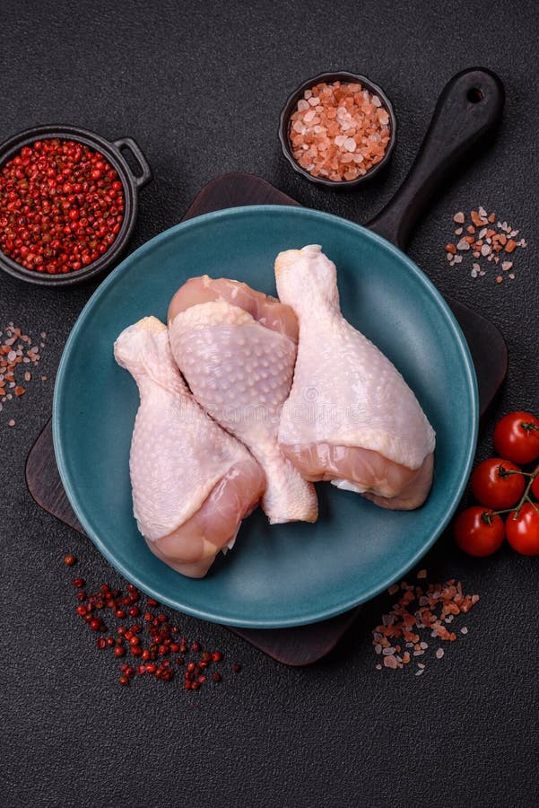 Raw Chicken Legs with Salt, Spices and Herbs Stock Image - Image of ...