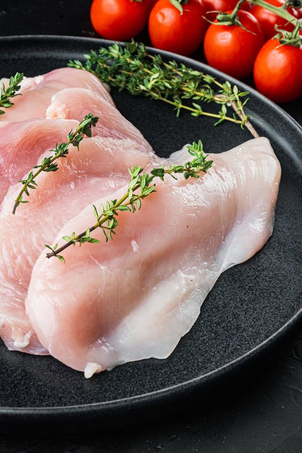 Raw Chicken Meat, on Black Background Stock Image - Image of textured ...