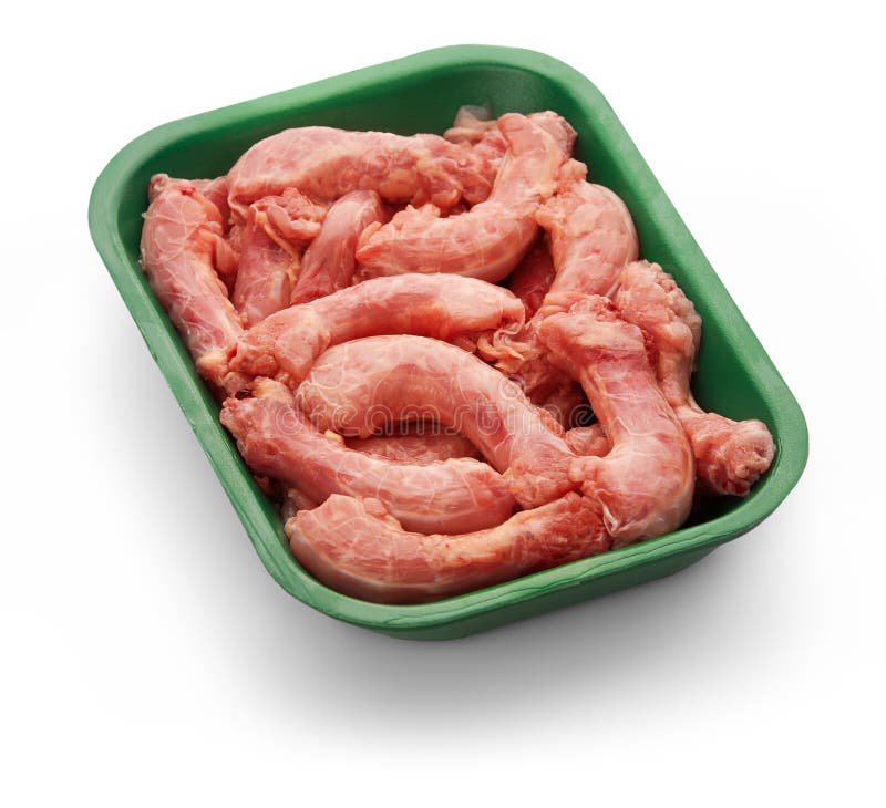 Raw Chicken Necks in a Green Tray Over White Background Stock Image ...