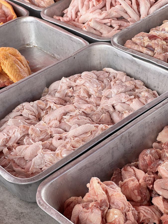 Raw Chicken and Pork on a Butcher Shop Stock Image - Image of meal ...