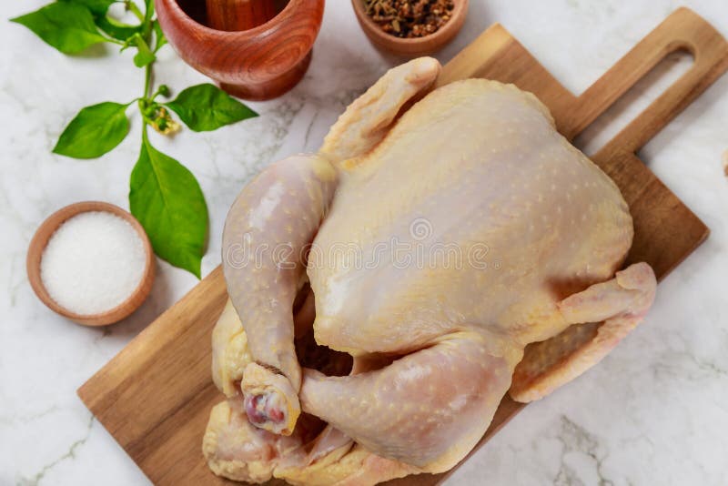 A Raw Chicken Prepared for Cooking with Spices. Stock Photo - Image of ...