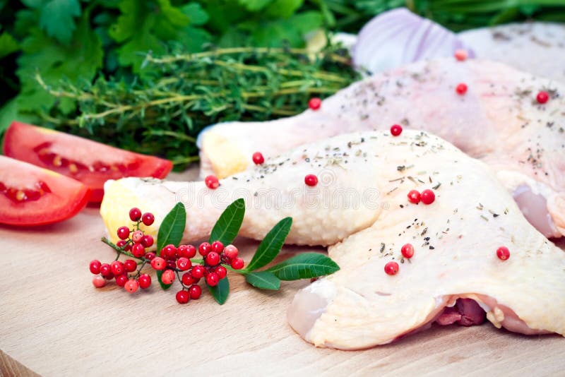 Raw chicken and seasoning stock image. Image of poultry - 14572287