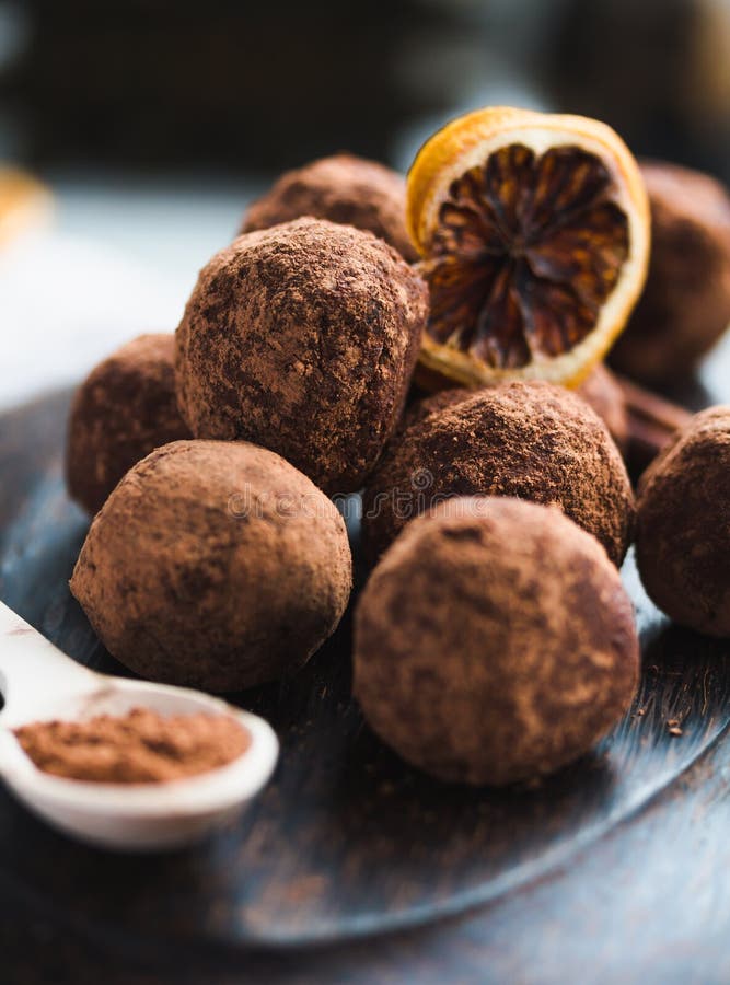 Raw Chocolate Candy with Nuts, Figs and Citrus, Truffle Stock Photo ...