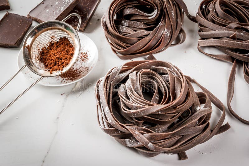 Raw chocolate pasta stock image. Image of healthy, dough - 96778835