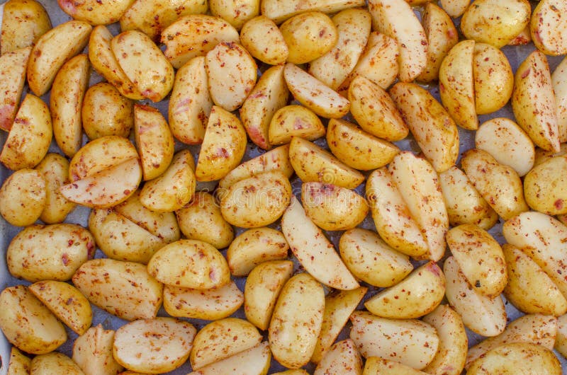 Raw Chopped Potatoes on a Baking Sheet Stock Image - Image of yellow ...