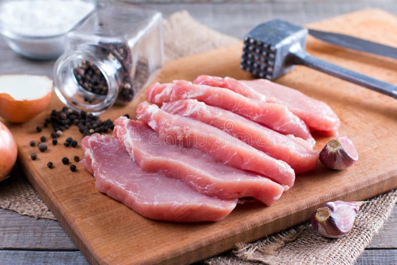Raw Chops on a Cutting Board Stock Image - Image of food, edible: 103757623