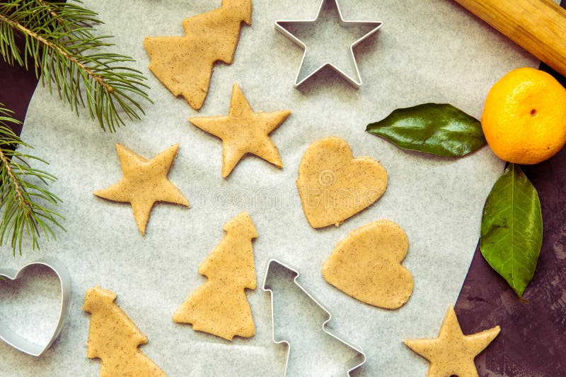 Raw Christmas Cookies on a Paper Top View Stock Photo - Image of recipe ...