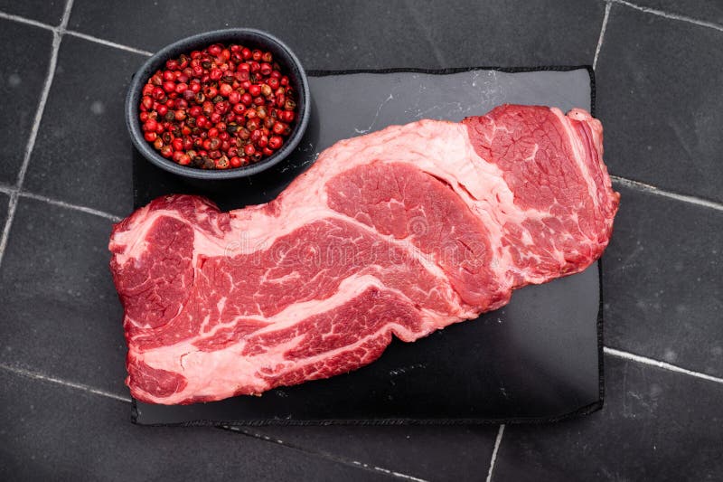 Raw Chuck Eye Roll Steak, Fresh Prime Beef Meat. Black Background Stock ...