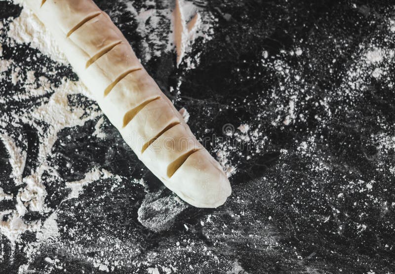 Cut Dough Batter for a Loaf. Cutting Roulade. Making Poppy Seed Snail ...