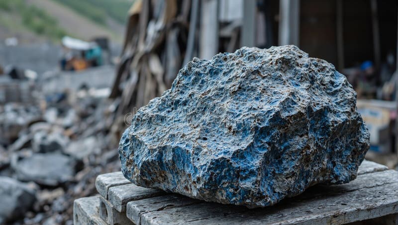 Raw Cobalt Ore on Wooden Crate in Mountain Mining Camp Stock ...
