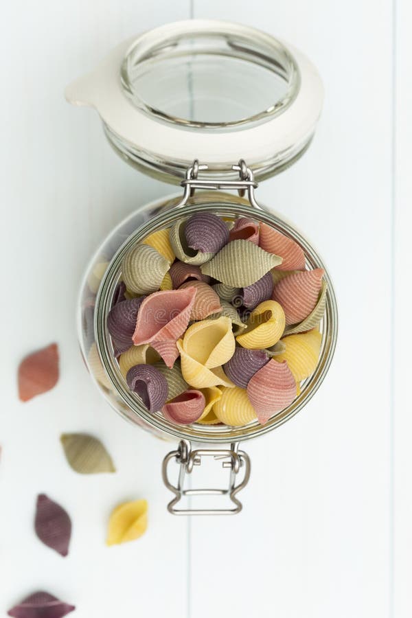 Raw Cocciolette Pasta on a Glass Jar Stock Image - Image of inside ...